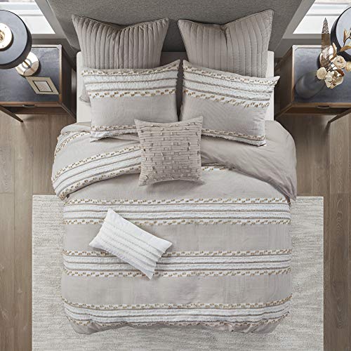 INK+IVY 100% Cotton Comforter Set Trendy Stripe Textured Design, Modern Down Alternative, All Season Cozy Bedding with Matching Shams, King/Cal King, Taupe Jacquard Stripes