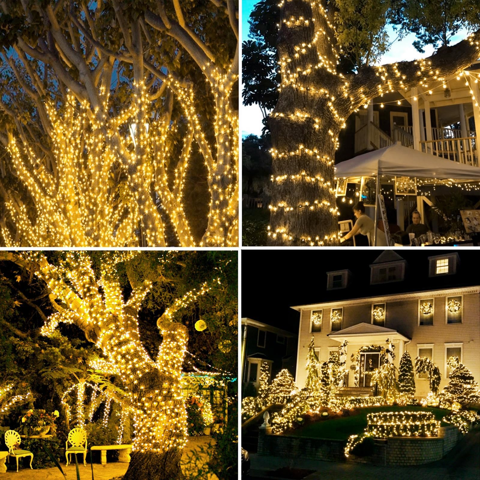 2-Pack Solar String Lights Outdoor, 200 LED Extra-Long 72FT Waterproof Solar Christmas Lights with 8 Lighting Modes, Solar Tree Lights for Xmas Party Wedding Garden Yard Home Decorations (Warm White)