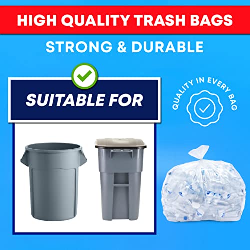 55 Gallon Clear Trash Bags, (50 Bags w/Ties) Large Clear Plastic Recycling Garbage Bags.