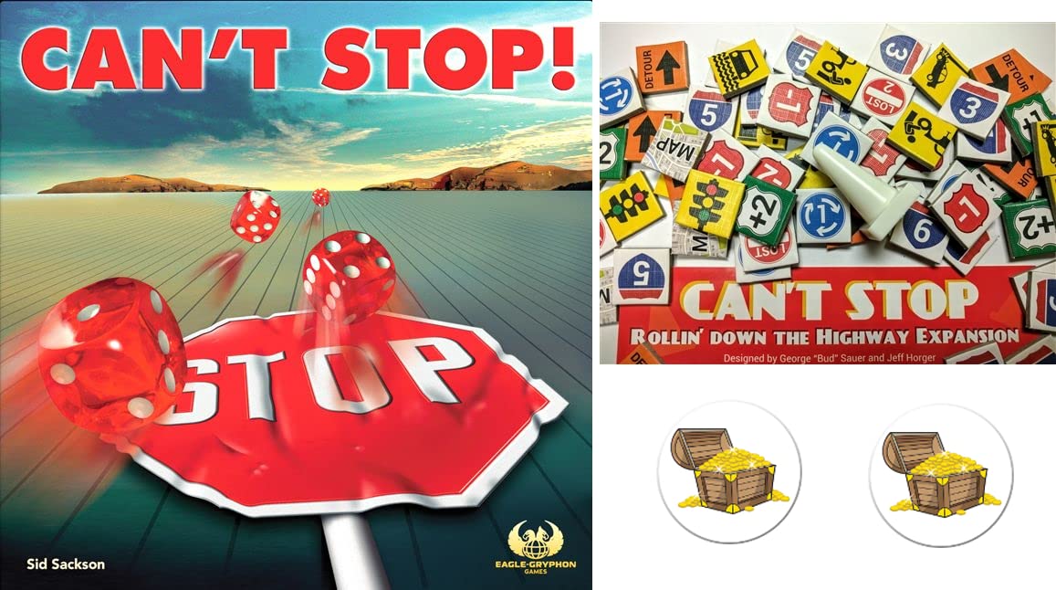 AMA Can't Stop Board Game Bundle of Base Game and The Expansion Plus Two Treasure Chest Buttons