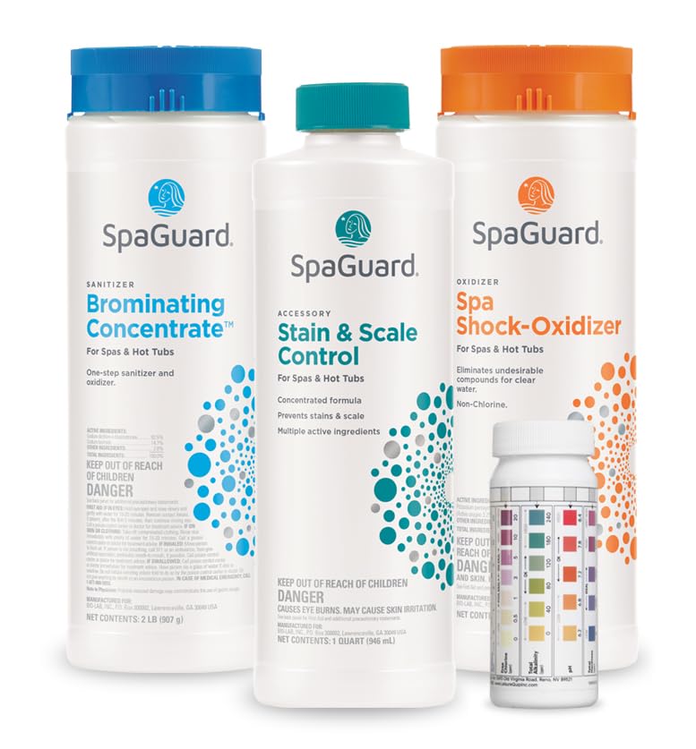 4 Month Hot Tub Chemical Kit - SpaGuard Bromine Granules, Spa Shock-Oxidizer, Stain and Scale Control, & 5-Way Test Strips