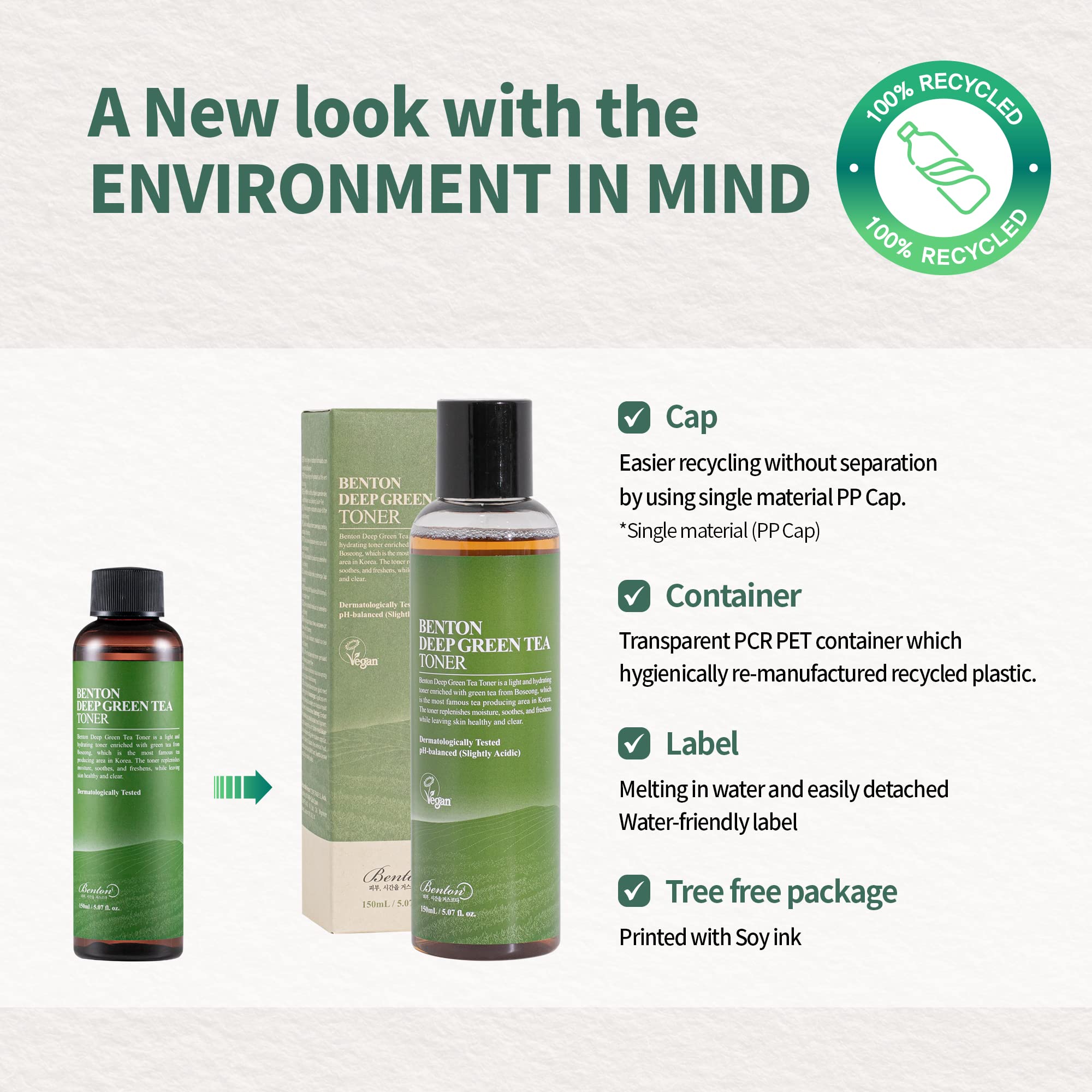 BENTON Deep Green Tea Toner 150ml (5.07 fl.oz) - Green Tea Toner for Face | Toner for Sensitive Skin | Korean Toner for Face | Toner for Oily Skin