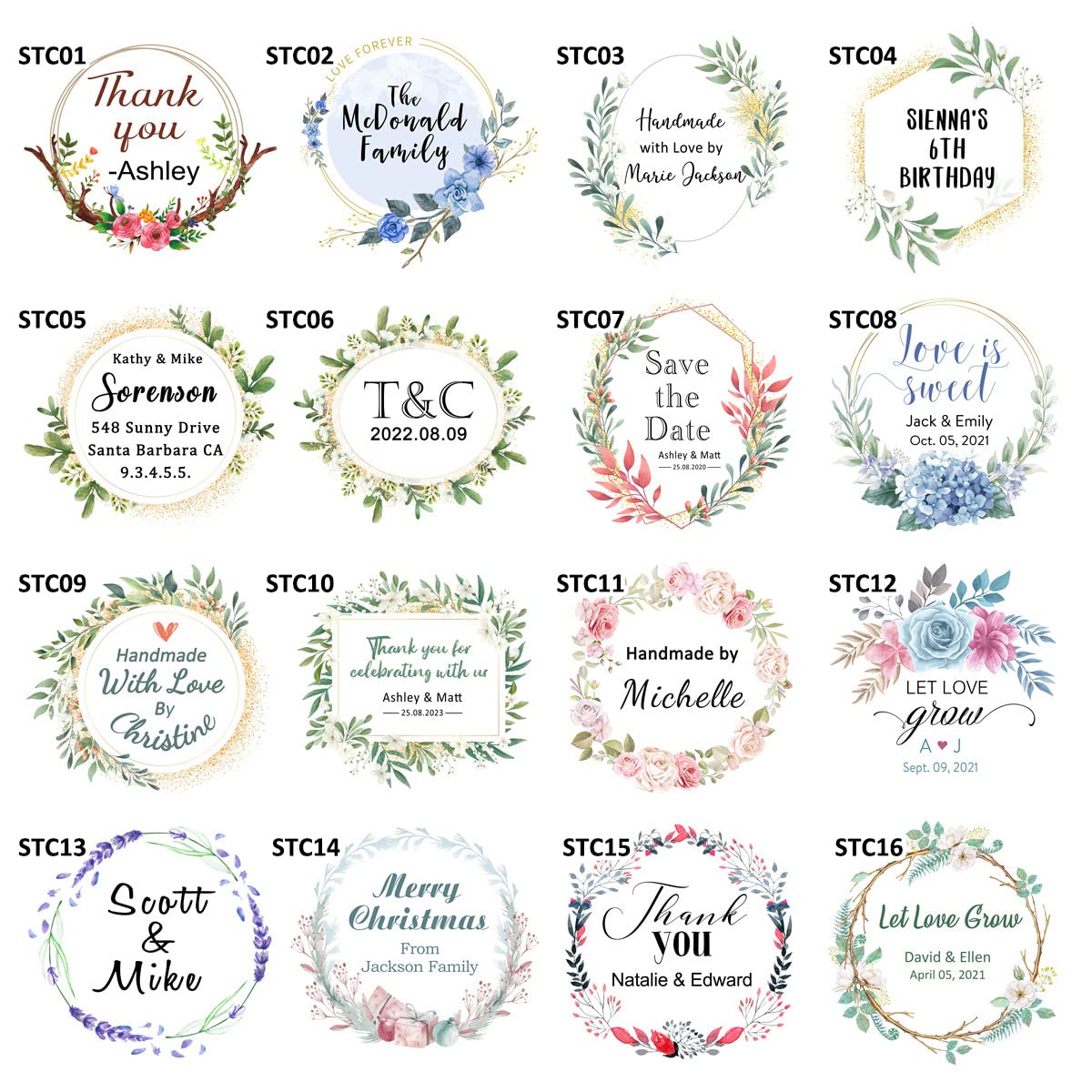 2" Round Stickers Floral Rose Flower Thank You Design for Letters Package Decoration Wedding Address Sticker