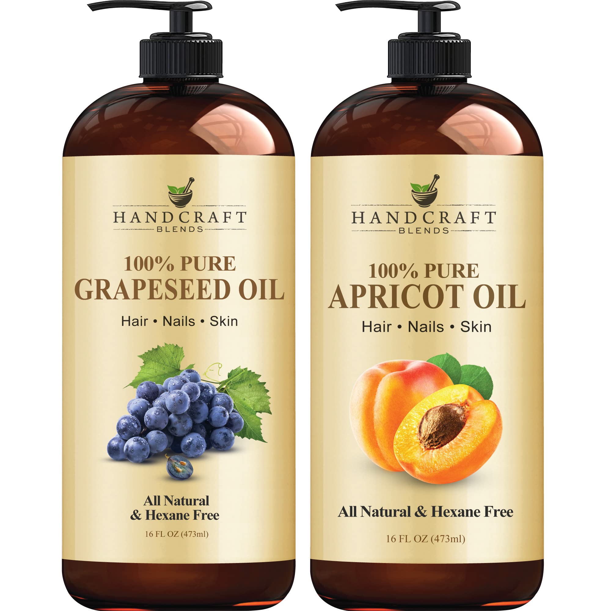 Handcraft Blends Grapeseed Oil Apricot Oil - 100% Pure and Natural - Premium Therapeutic Grade Carrier Oil for Aromatherapy, Massage, Moisturizing Skin and Hair - 16 fl. oz