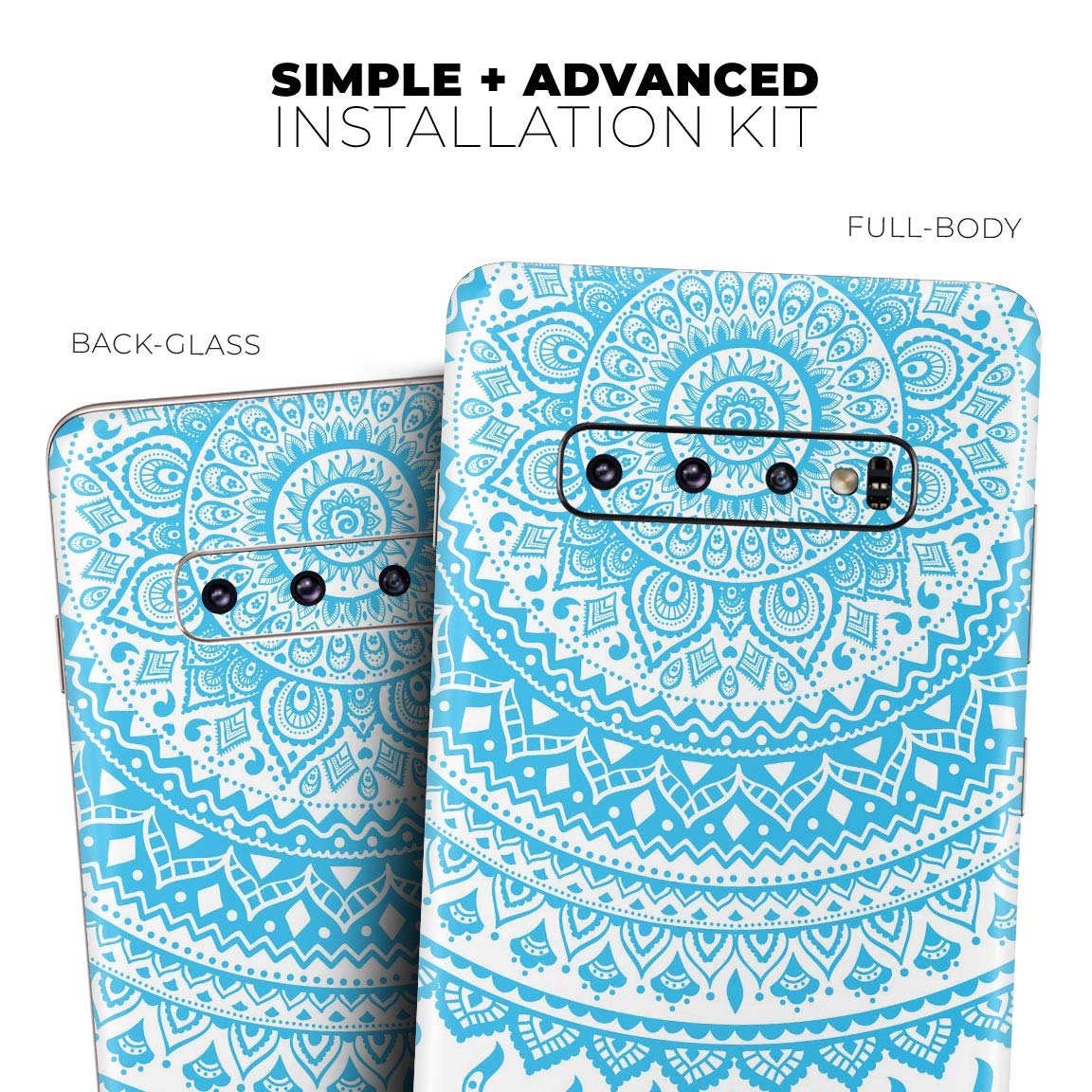DesignSkinz Bright Blue Circle Mandala v3 Protective Vinyl Decal Wrap Skin Cover Compatible with The Samsung Galaxy S20 (Screen Trim & Back Glass Skin)