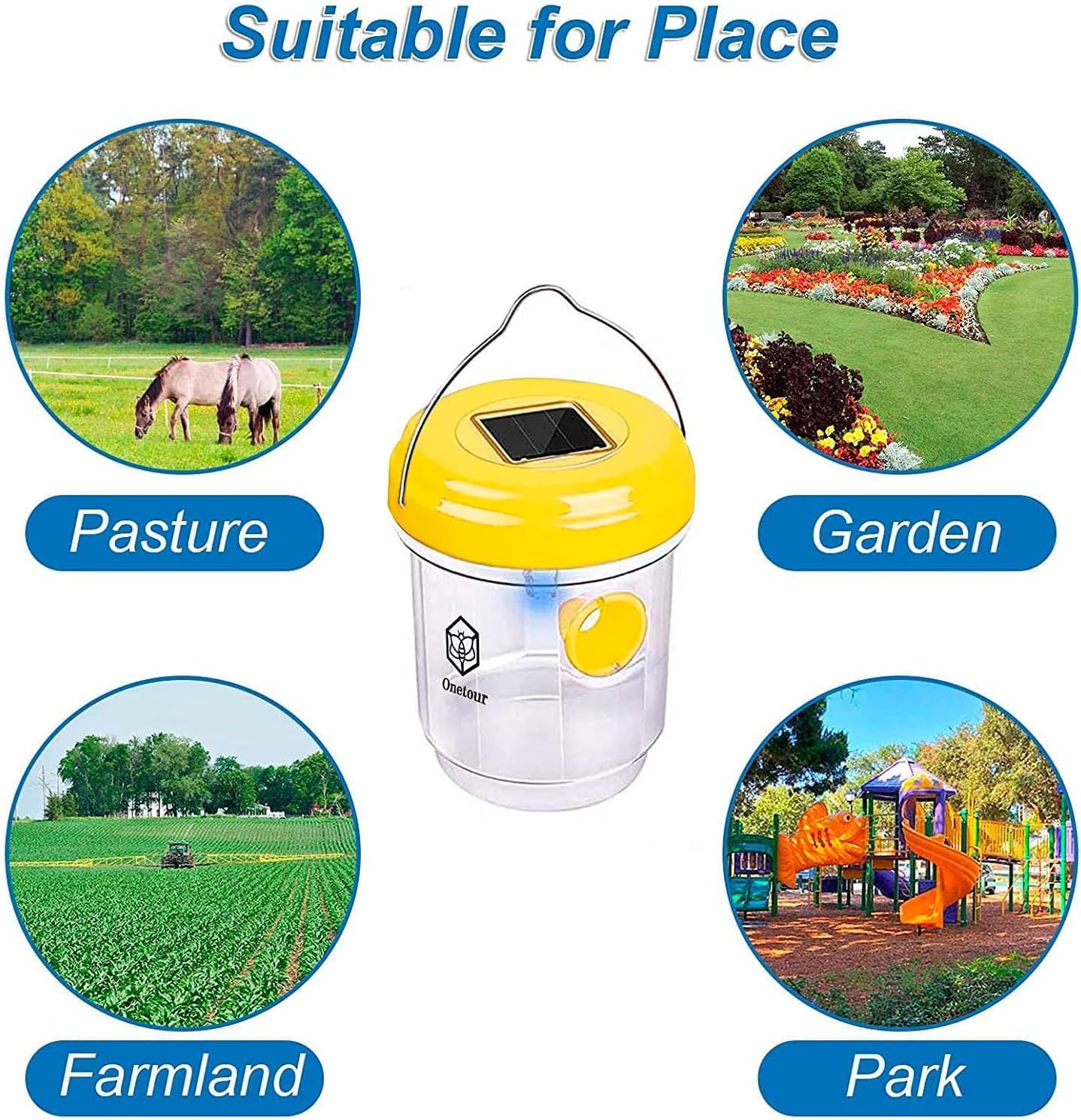 2 Packs Wasp Trap - Solar Powered Bee Trap Outdoor for Yellow Jackets, Hornets and Wasps - Durable Wasp Killer and Bee Killer - Reusable Yellow Jacket Trap and Insect Trap