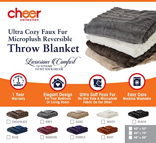Cheer Collection Faux Fur Blanket, Luxurious Blanket for Couch, Throw Blanket, 60" x 70" inches, Red Maroon