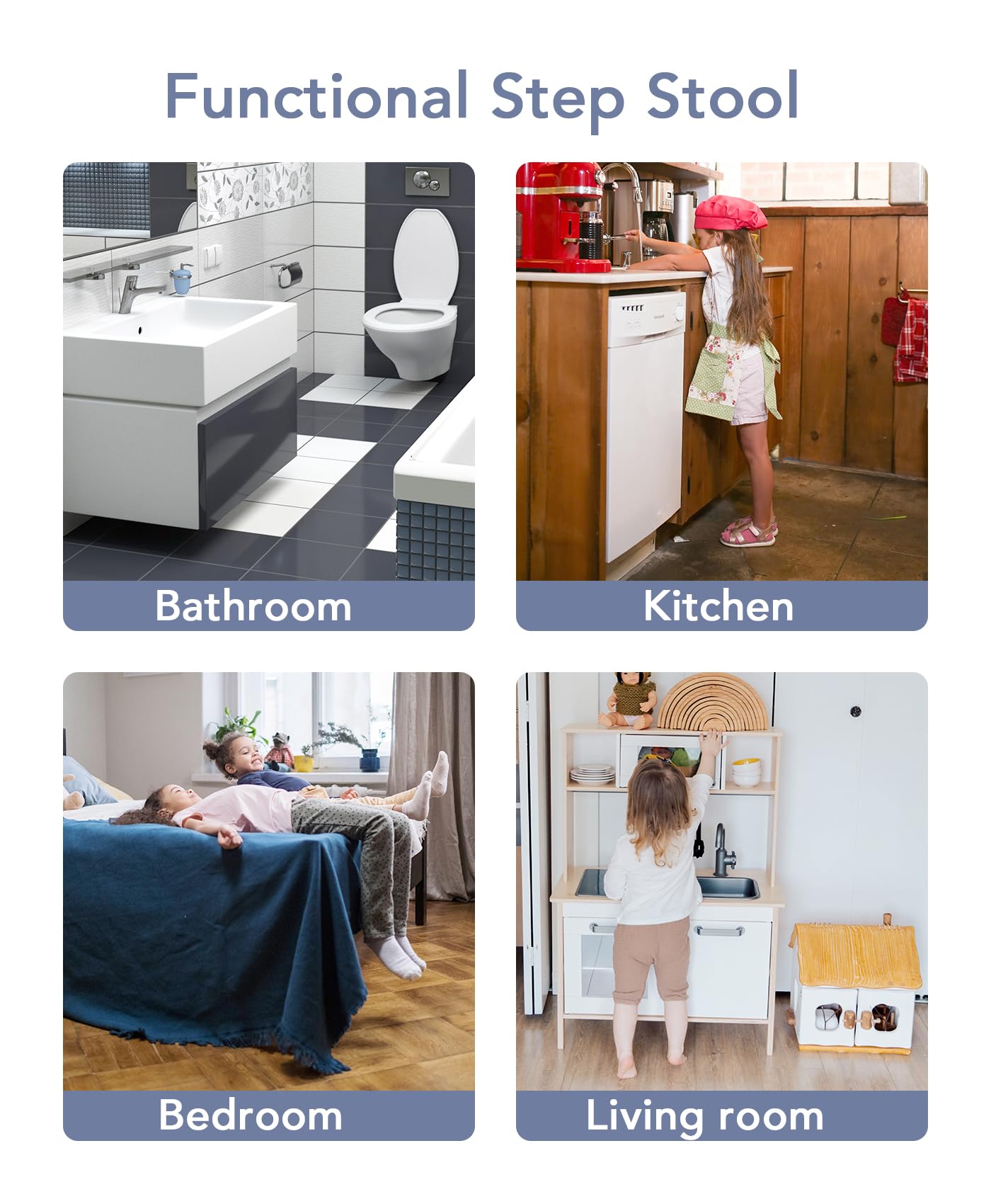 A+KCEYON Step Stool for Kids, Cute Design and Anti-Slip Kids Step Stool with Recessed Handles, Portable Footstool for Kitchen, Bathroom Sink and Toilet Potty Training (Blue-Ocean Motif)