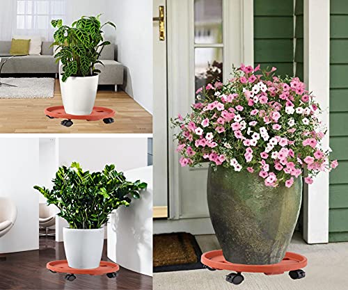 4 Pack 13 inch Plant Caddy with Four Lockable Universal Wheels,Easy Moving Plant Dolly, Indoor Outdoor Flower Pot Mover with Locking Wheels