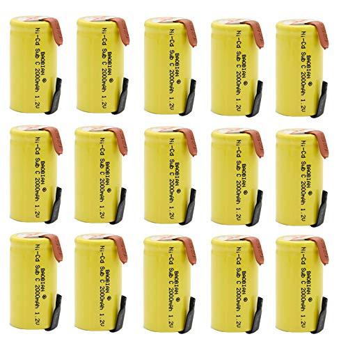 BAOBIAN SubC Sub C 2000mAh 1.2V Ni-CD Rechargeable Battery Cell with Tabs for Power Tools(15 Pcs)