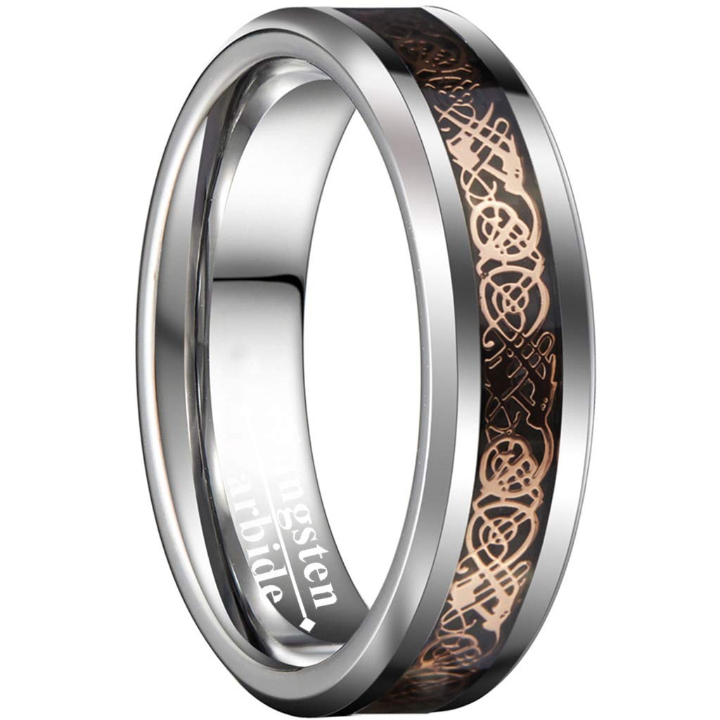 18K Rose Gold Plated Celtic Dragon 6mm Tungsten Carbide Wedding Band Ring Size 10.5