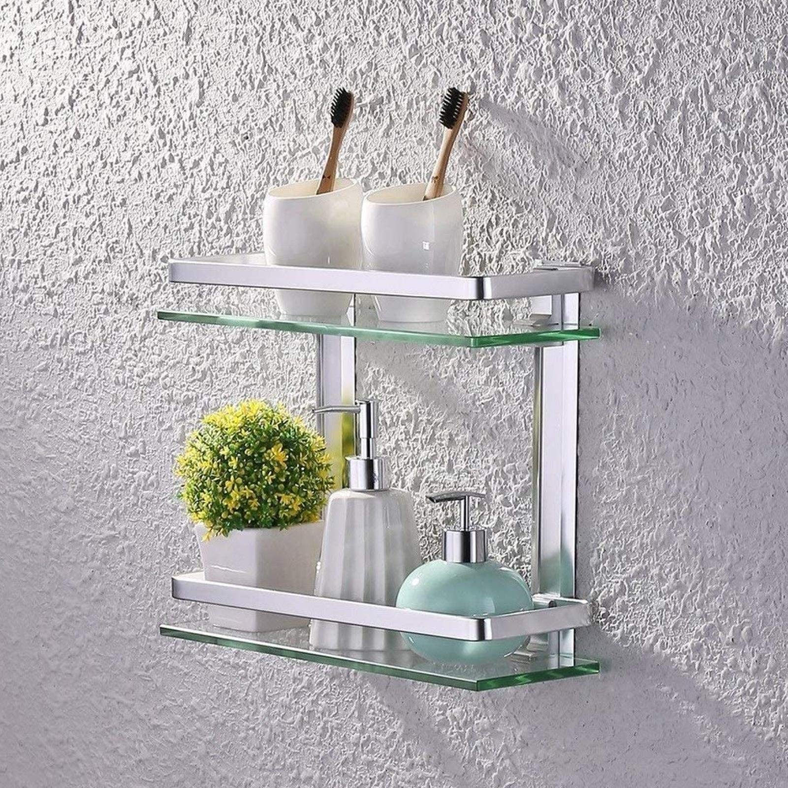 HYJMJJ Wall Mounted Coat Rack, Double Bathroom Glass Shelf Bathroom Shelf, Rust Swept Stainless Steel Shelves -71,for Home Kitchen
