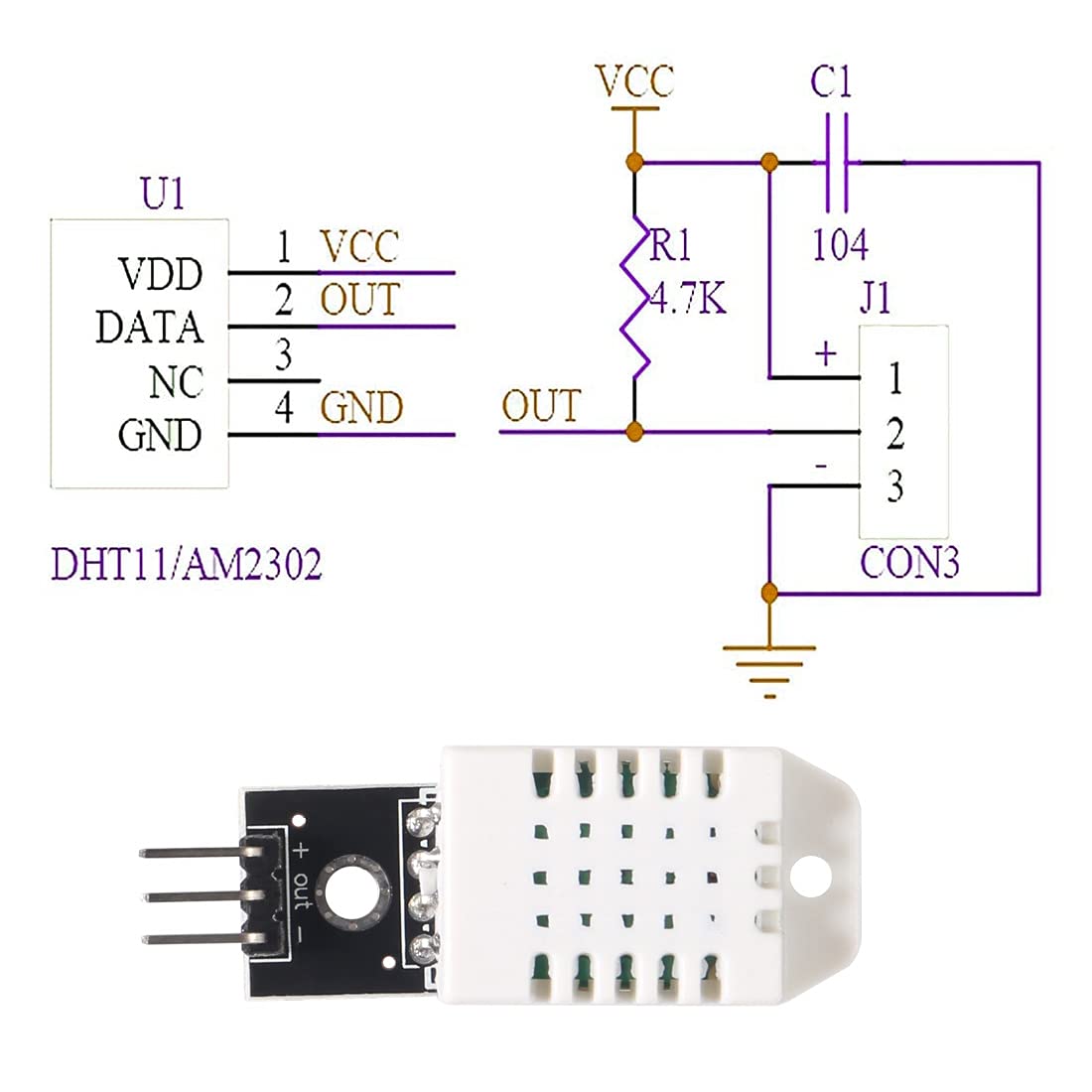 DORHEA 2PCS DHT22 AM2302 Digital Temperature and Humidity Sensor Module Temperature Humidity Monitor Sensor 3Pins Module with Cable
