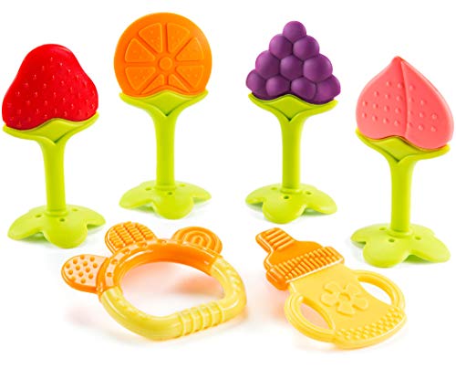 Baby Teething Toys for Newborn Infants (6-Pack) Freezer Safe Infant and Toddler Silicone Teethers Soothe Babies Gums, Perfect Baby Gift