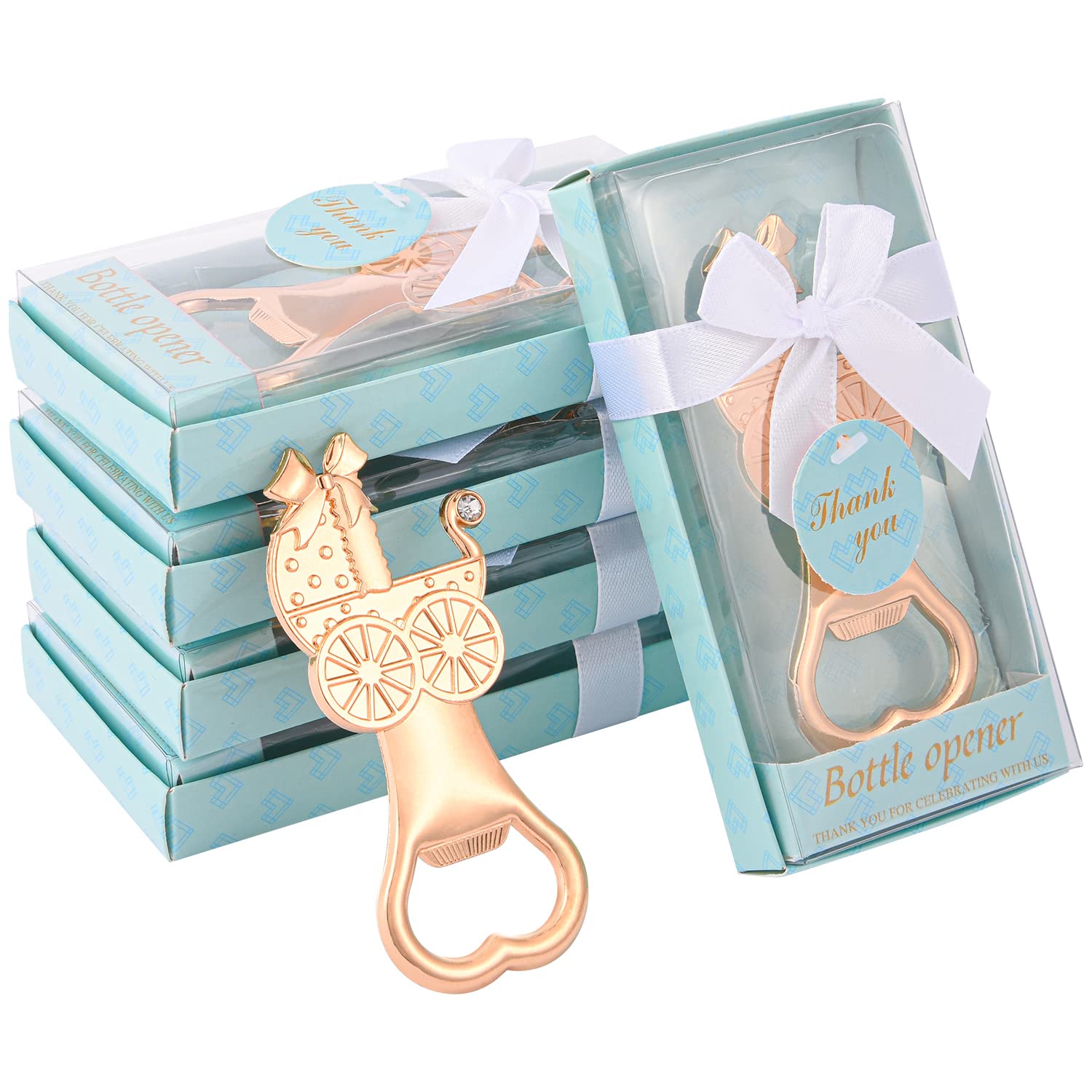 24 Pieces/Packs Blue Baby Carriage Shaped Bottle Openers,Girl or Boy Baby Shower Favors, Gifts or Decorations for Guests with Gift Boxes Party Return Souvenirs Giveaways Bulk