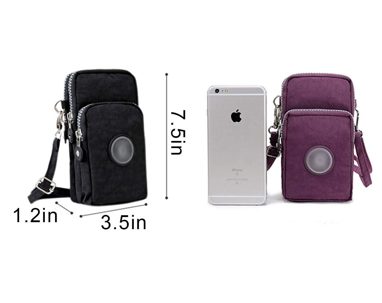 Amamcy Nylon Crossbody Cellphone Pouch Waterproof 3 Layers Unisex Phone Bag Shoulder Bag Coin Purse for Women Men