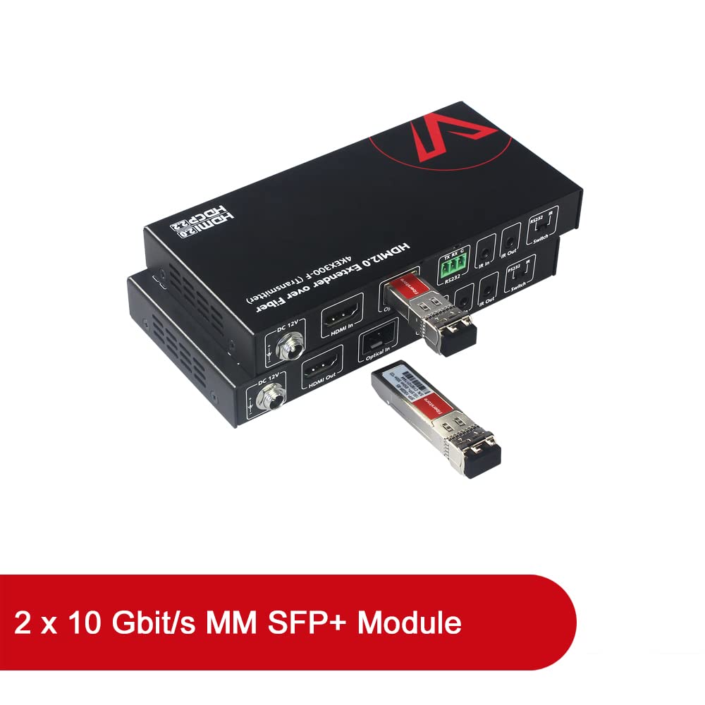 Av Access HDMI Extender Over Fiber Optic, HDMI 2.0 4K60Hz YUV4:4:4 18Gbps Over Fiber Optical Cable up to 1000ft, HDCP2.2, HDR10, 5.1/7.1CH, Dolby Atmos, Two-Way IR+RS232