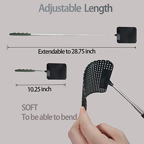 2 Pcs Retractable Fly Swatters Durable Plastic Fly Swatter Heavy Duty with Larger Paddle, Telescopic Flyswatter with Stainless Steel Handle