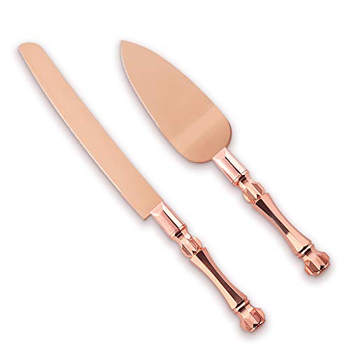 Homi styles Wedding Cake Knife and Server Set | Rose Gold Color Premium 420 Stainless Steel Gold Plated Blades | Cake Cutting Set for Wedding Cake, Birthdays, Anniversaries, Parties