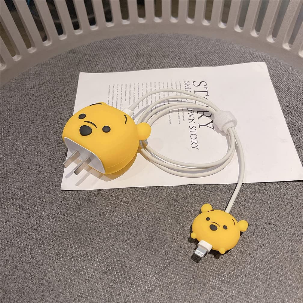 3D Protective Case for iPhone 20W USB-C Power Adapter Charger USB Lightning Cable, Cute Cartoon Series Soft Silicone Fast Lightning Chargers Cable Protective Cover for iPhone Charger (Pooh)