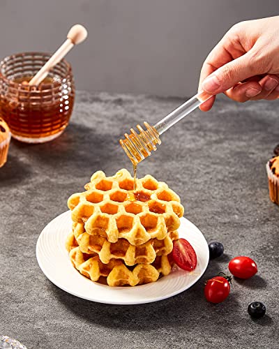 Ahoo Glass Honey Jar,Dispenser Honey Pot Containers with Wooden Dipper Stick Set and Lid,Storage Honey Holder Bottle