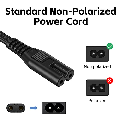 AC Power Cord 6FT(2 Pack), 2 Prong TV Power Cord, Power Supply Cable Replacement for Xbox One S, Xbox One X, Xbox Series X, PS3, PS4, PS5, Compatible for Printer, Monitor, Sound Bar, Game Console
