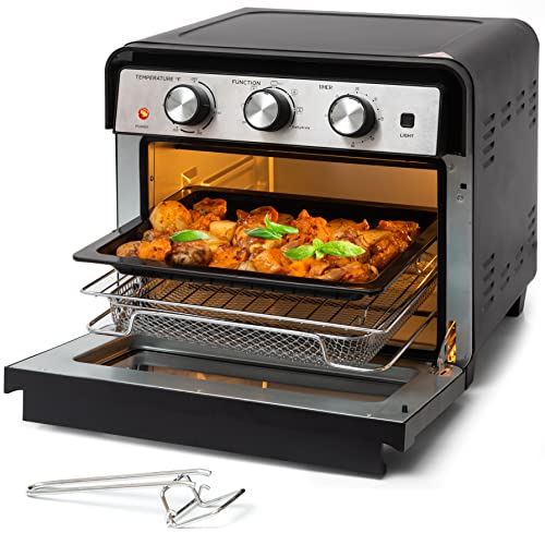 Air Fryer Oven, 6-in-1 Toaster Oven 23 Quart, Airfryer Toaster Oven For Roast, Bake, Broil, Stainless Steel Accessories Included, Convection Oven Countertop (Black) By Moss & Stone.