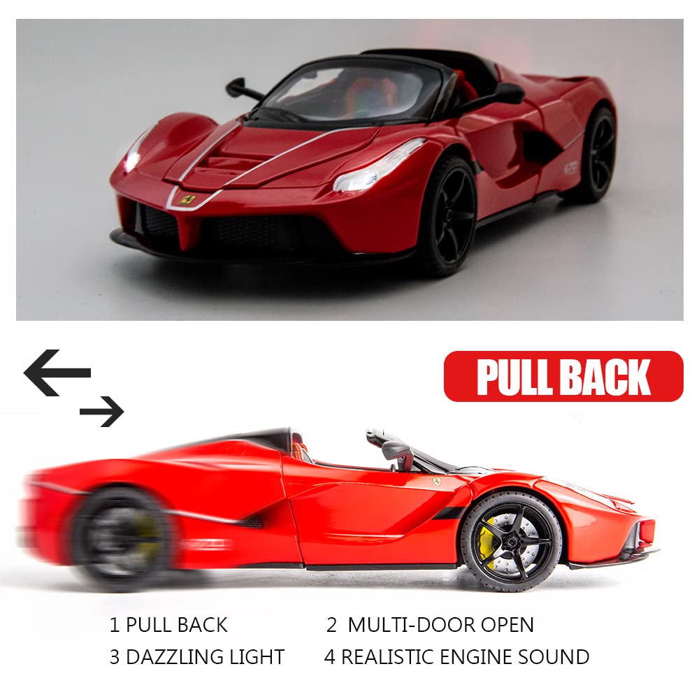 BDTCTK 1/22 Compatible for Ferrari Car Model Pull Back Car with Sound and Light for Kids Boy Girl, Vehicles Diecast Cars Model(Red)
