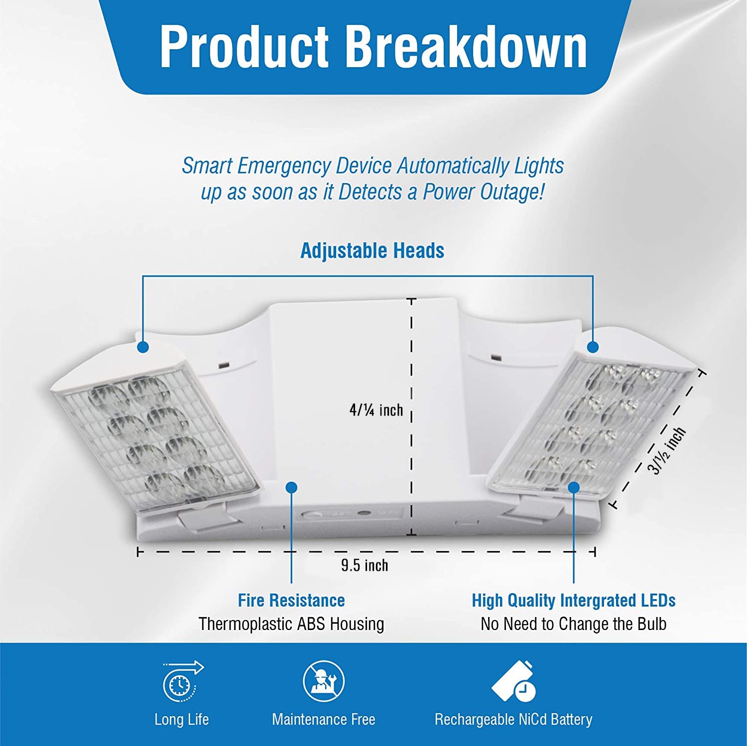 Ciata 10 Pack Led Emergency Lights with Battery Backup, for Home Power Failure, Hardwired with Adjustable Heads, Backup Battery, Emergency Lights for Business, Indoor Emergency Lights