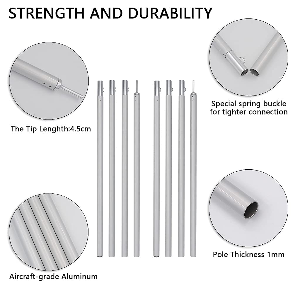 200CM Aluminum Tent Poles for Tarp Ultralight Tarp Poles Rust-proof Folding Camping poles for Awning Sail Sun Shade Hiking Adjustable from 100-200cm