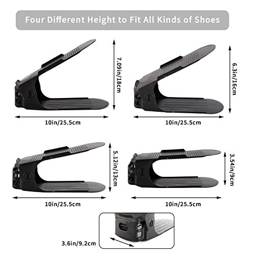 HOMOKUS Shoe Slots Organizer for Closet Organization, 20 Pack Adjustable Shoe Stacker Space Saver,Double Layer Shoe Rack Organizer Holder with 4 Different Height (Black)