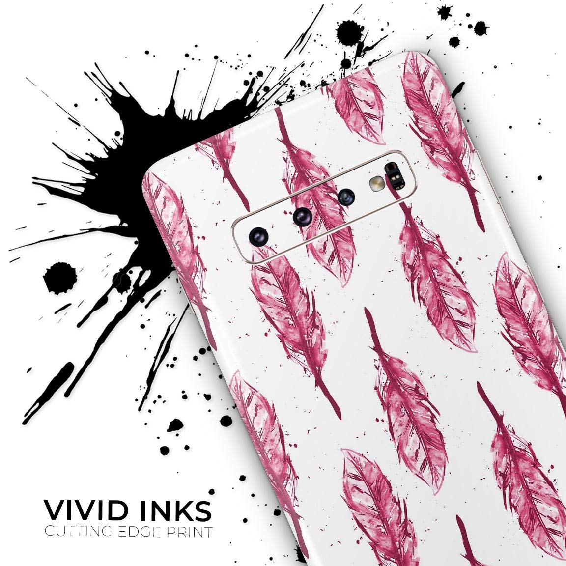 DesignSkinz Crimson Feather Pattern Protective Vinyl Decal Wrap Skin Cover Compatible with The Samsung Galaxy S20 (Screen Trim & Back Glass Skin)