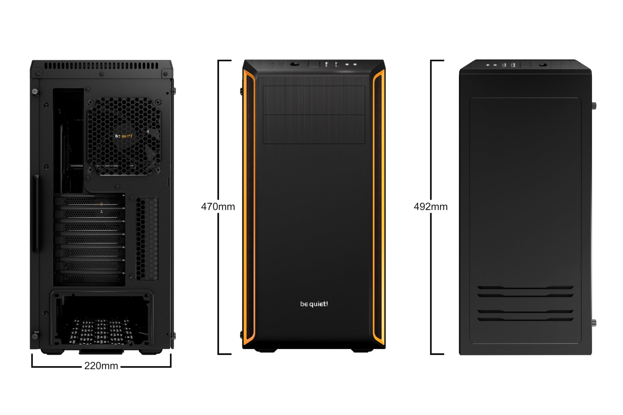be quiet! Pure Base 600 | ATX Midi Tower PC Case | 2 Pre-Installed Fans | Tempered Glass Window | Orange | BGW20