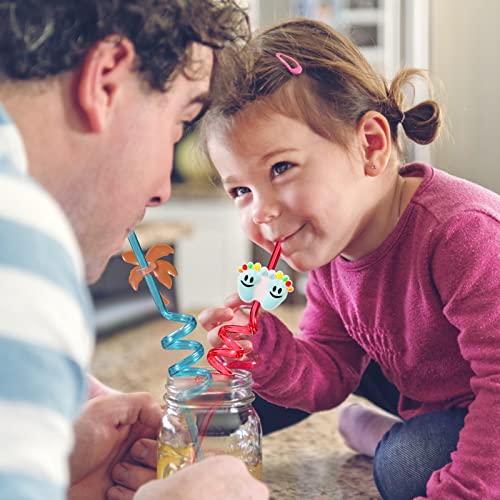 24 Summer Party Favors Reusable Drinking Straws for Kids Beach Pool Summer Birthday Party Supplies Decorations with 2 PCS Cleaning Brushes
