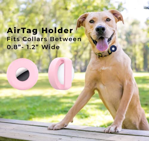 Airtag Dog Collar Holder (2-Pack) Easy to Clean Silicone, Anti-Lost GPS Air Tag Case, Compatible with Dog Cat Collars as Well as Backpacks and Purses, Shock Proof, Silicone Protective Cas (White/Pink)
