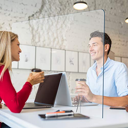 VARWANEO No Opening Sneeze Guard Panel for Counter and Desk, No Cutout Protective Plexiglass Shield, No Hole for Business, Office, School (24" W x 24" H)