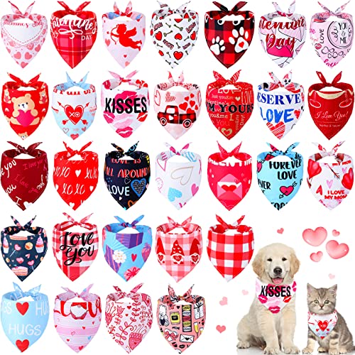 30 Pieces Mother's Day Dog Bandanas Dog Bibs Holiday Pet Costume Dog Cat Mother's Day Outfit Heart Triangle Scarf Kerchief for Small to Medium Pet Multicolor