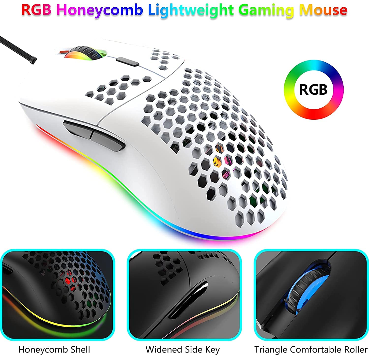 60% Mechanical Gaming Keyboard and Mouse Combo RGB Backlight Ultra-Compact Ergonomic Anti-ghosting 68 Keys 6400DPI Silent Honeycomb Mice Type-C Wired for Computer Mac Gamer