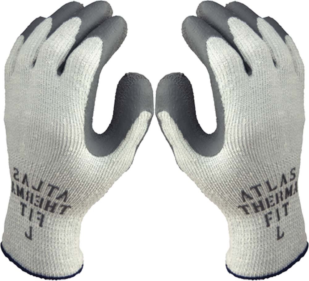 Atlas Showa - Therma-Fit 10-Gauge Insulated Seamless Liner Work Gloves with Natural Rubber Latex Coating - Grey, Large, 12-Pair - 451