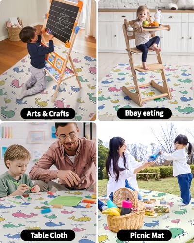 Splat Mat for Under High Chair 43.3″, Waterproof Easy Cleaning Anti Slip Spill Mat for Art/Crafts/Playtime on Floor or Table, Eating Mess Mat for Floor Protector