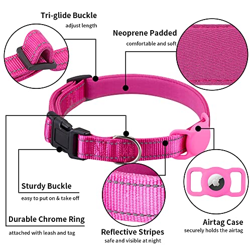 AirTag Dog Collar for Small Medium Large Dogs, Animire Soft Neoprene Padded Pet Cat Collar, Nylon Puppy Collar with Silicone Air Tag Case Holder Accessories, 9''-16'' Neck
