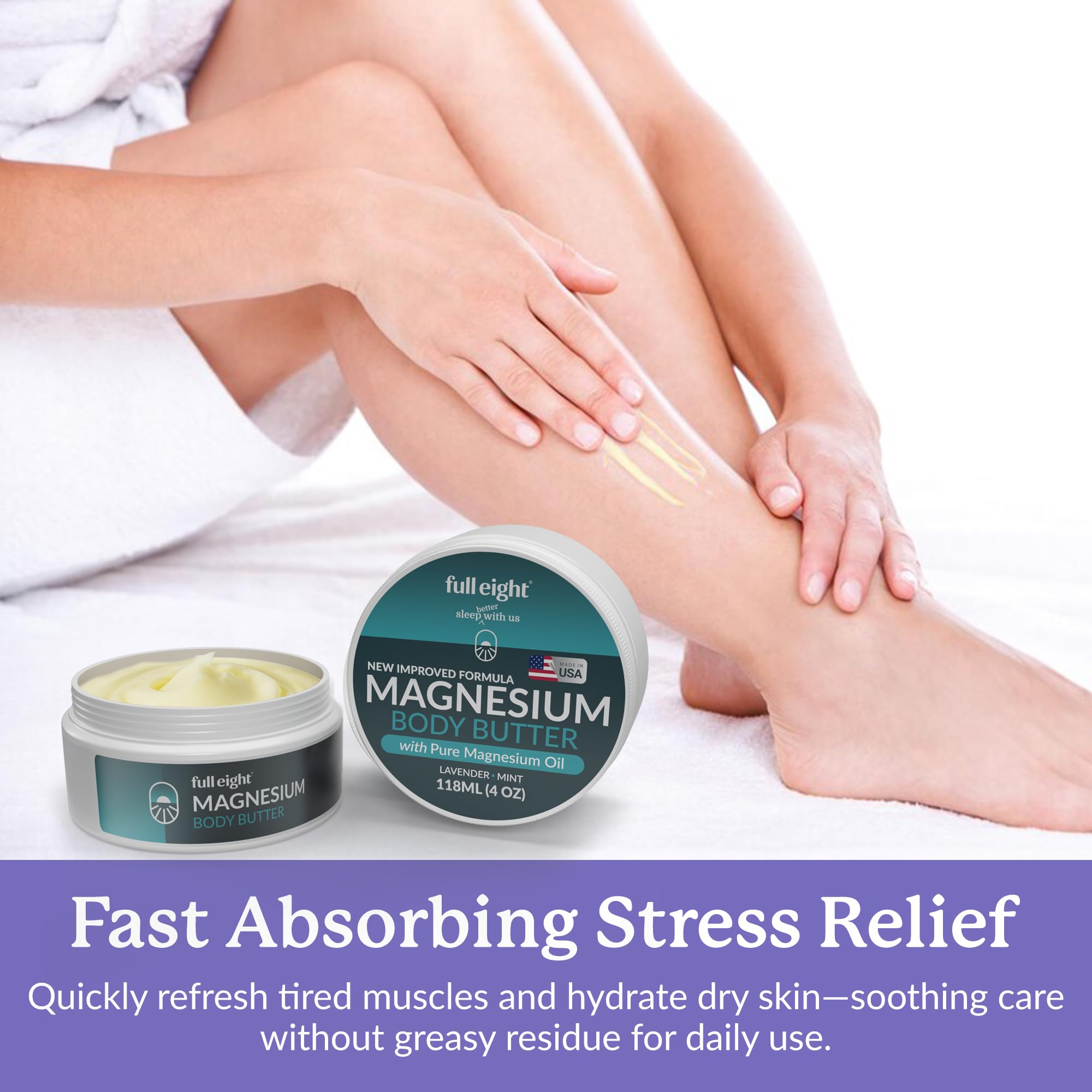 Magnesium Body Butter β Quick Ease for Tensed Legs, Tight Muscles & Sleep, Organic Ingredients with Pure Magnesium Oil, Exfoliating Topical Cream 4oz