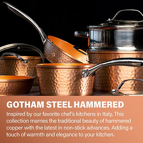 Gotham Steel Hammered Pots and Pans Set Nonstick, 15 Pc Kitchen Cookware Set & Bakeware Set, Induction Pots and Pans for Cooking, Ceramic Coated, Long Lasting Nonstick, Dishwasher Safe 100% Toxin Free