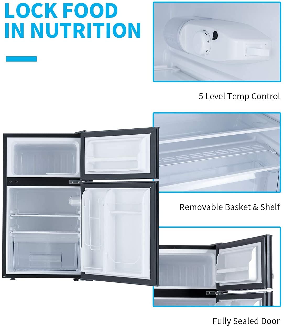 3.2 Cubic Feet Mini Compact Refrigerator Double Door Mini Fridge Small Drink Food Storage Machine,Silver