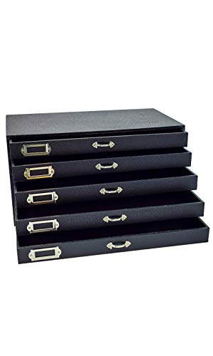 SSWBasics Jewelry Storage Organizer (Jewelry Box), Black Faux Leather 5-Drawer Jewlery Case