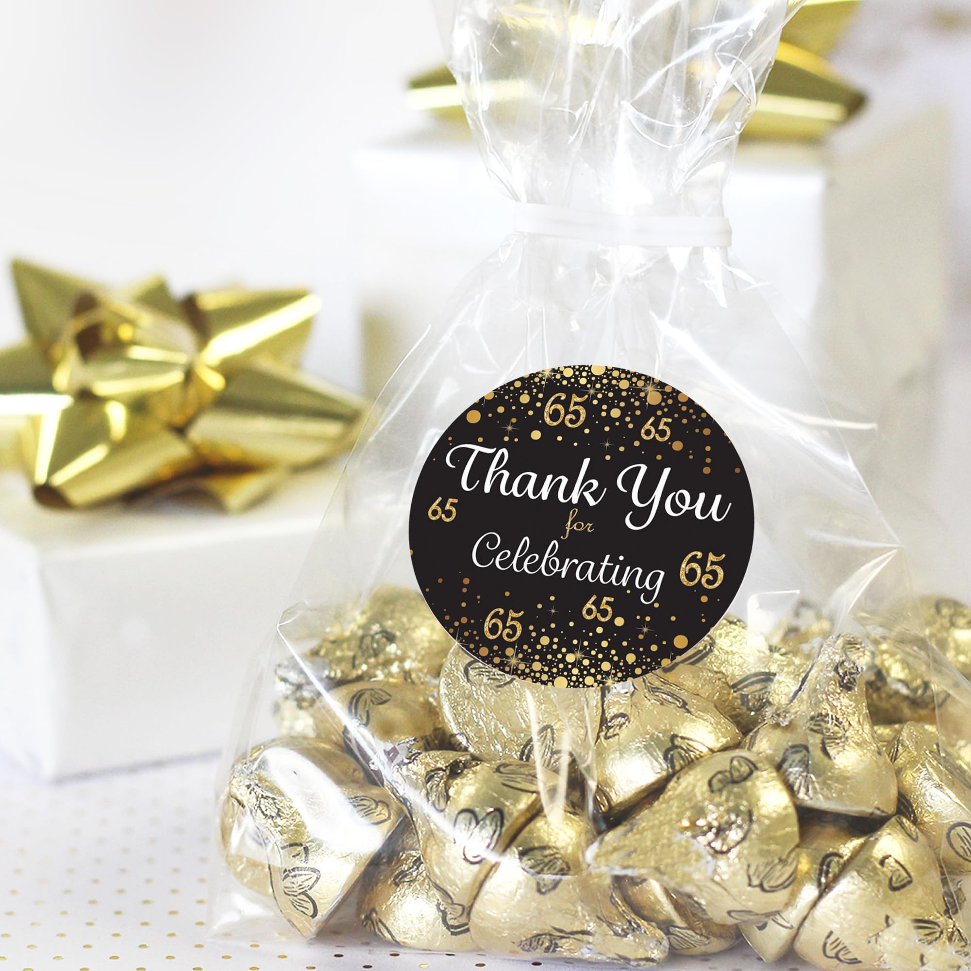 Black and Gold 65th Birthday Thank You Stickers - 1.75 in - 40 Labels