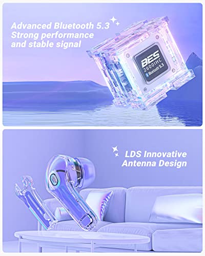 ACEFAST T8 Wireless Earphones Bluetooth 5.3 Headphones LED Power Display Mini Crystal in-Ear Earbuds with Wireless Charging Case Touch Control Built-in Mic Headphone for Sports Waterproof Earphone