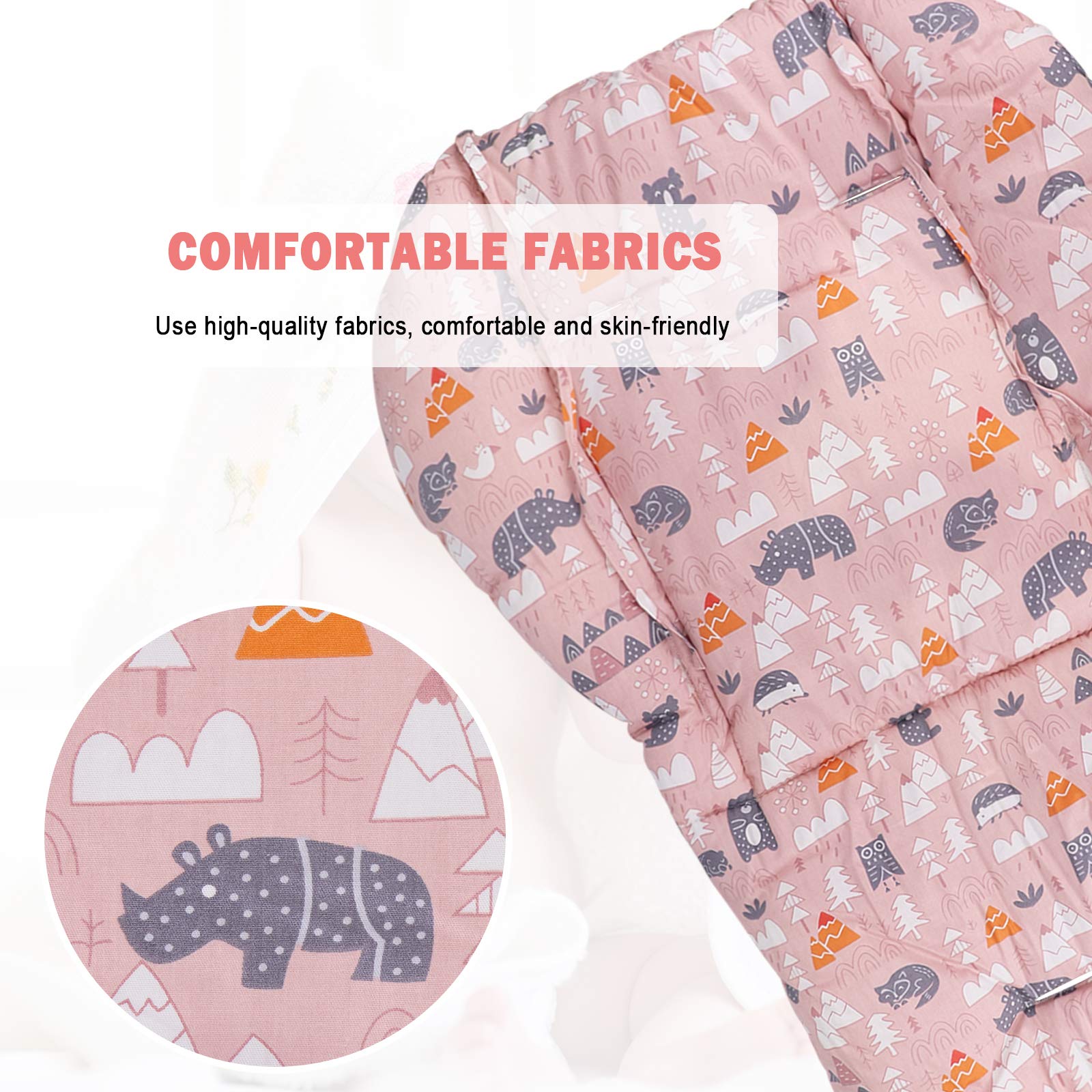 Longwuny High Chair Cushion, High Chair Cover Padhigh Chair Pad Cover, Soft and Comfortable, Light and Breathable, Make The Baby Sit More Comfortable (Pink Forest Animal Pattern)
