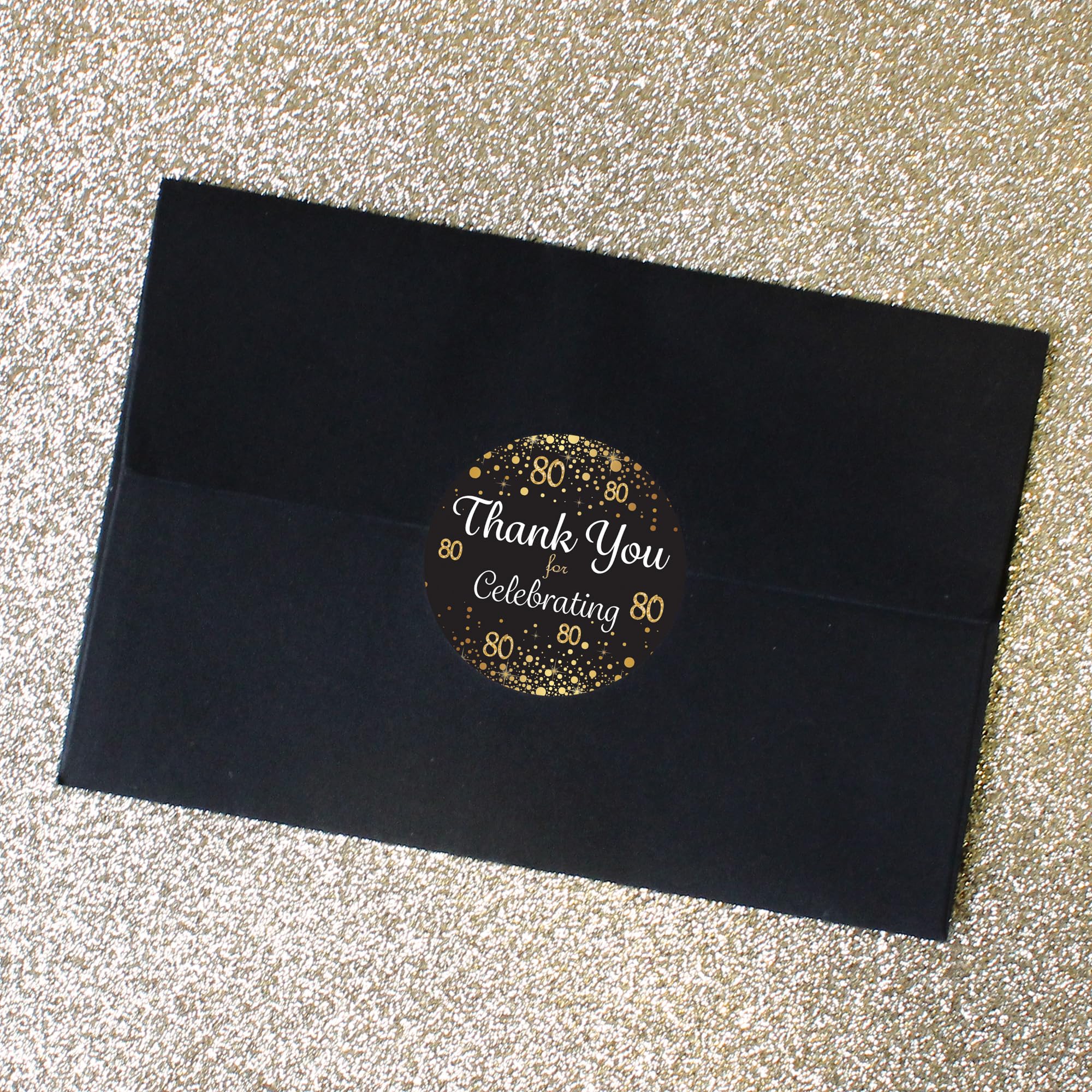 Black and Gold 80th Birthday Party Thank You Stickers - 1.75 in - 40 Labels