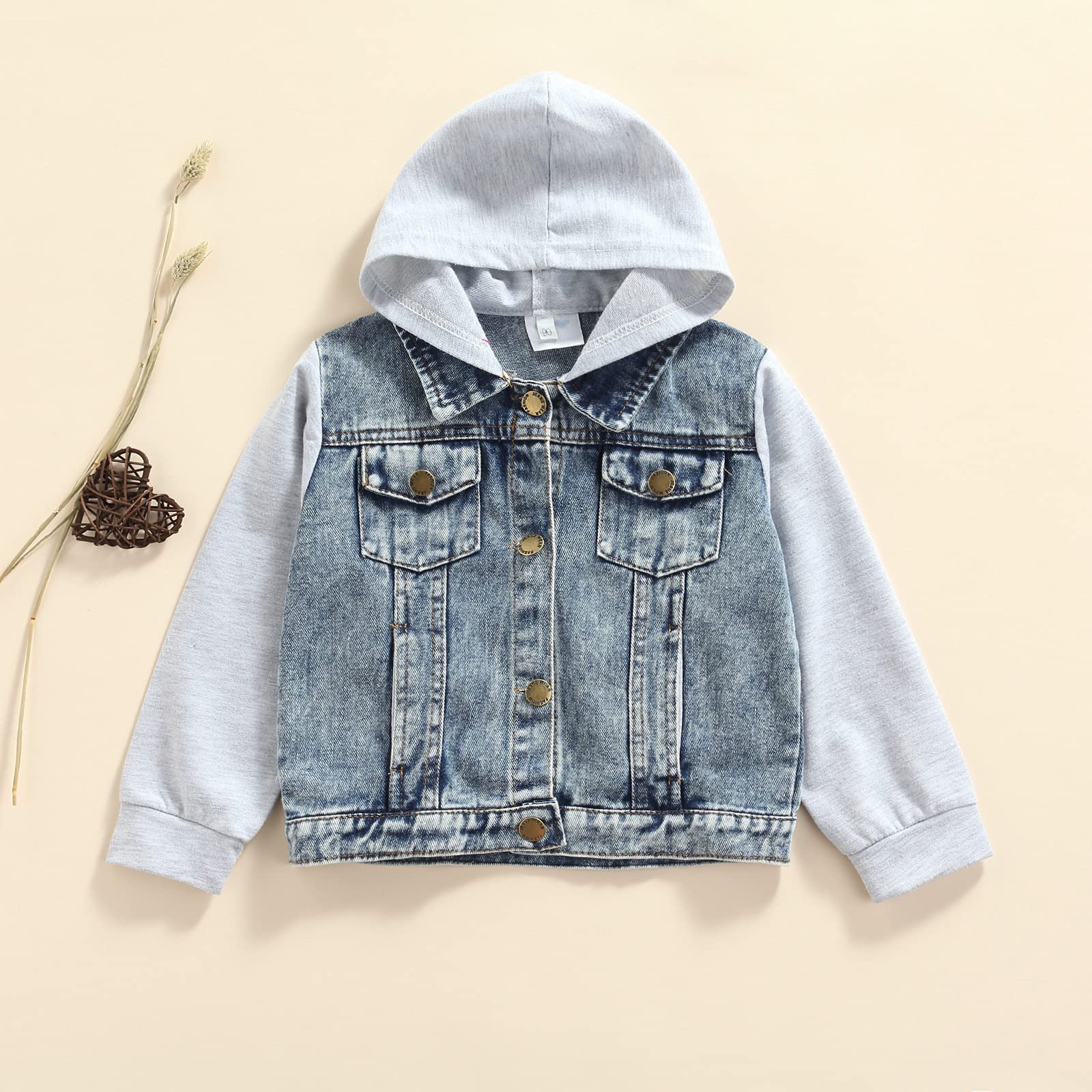 Kids Toddler Baby Girl Boy Denim Jacket Hoodie Button Coat Top Spring Fall Outfit Clothes (Grey, 4-5 Years)